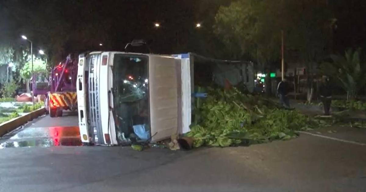 Camión con carga de banano perdió el equilibrio y volcó en la avenida ...