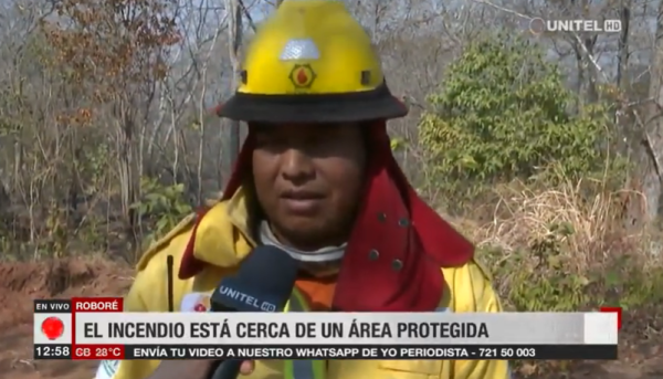El incendio está cerca de llegar y consumir un área protegida en Roboré